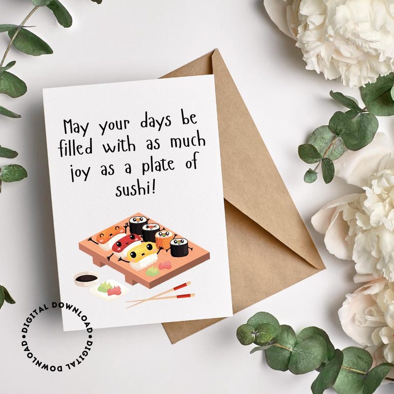 Birthday Sushi Card - Digital Download - Printable Best Birthday Wishes ...