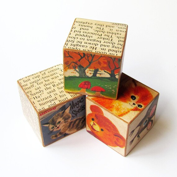 Items similar to Rustic Wooden Blocks with Text and Fairytale Images ...