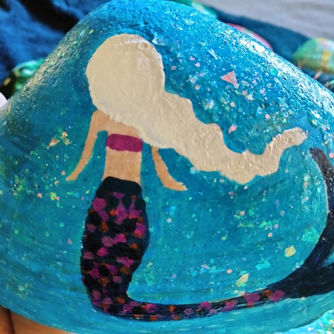 Hand Painted Mermaid Shell With a Sack of Mermaid Treasure. - Etsy