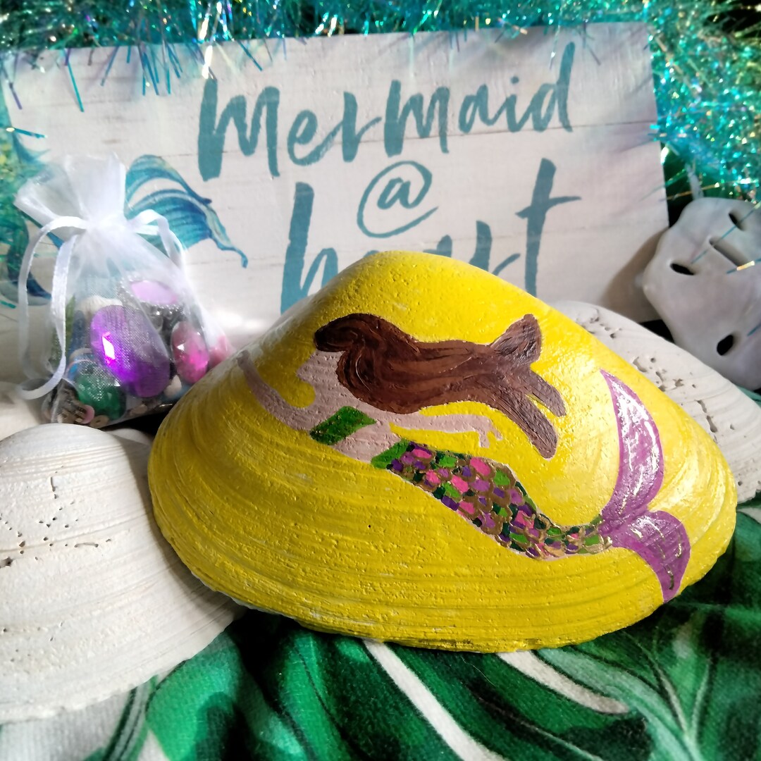 Hand Painted Mermaid Shell With Glitter. Comes With a Sack of Mermaids ...