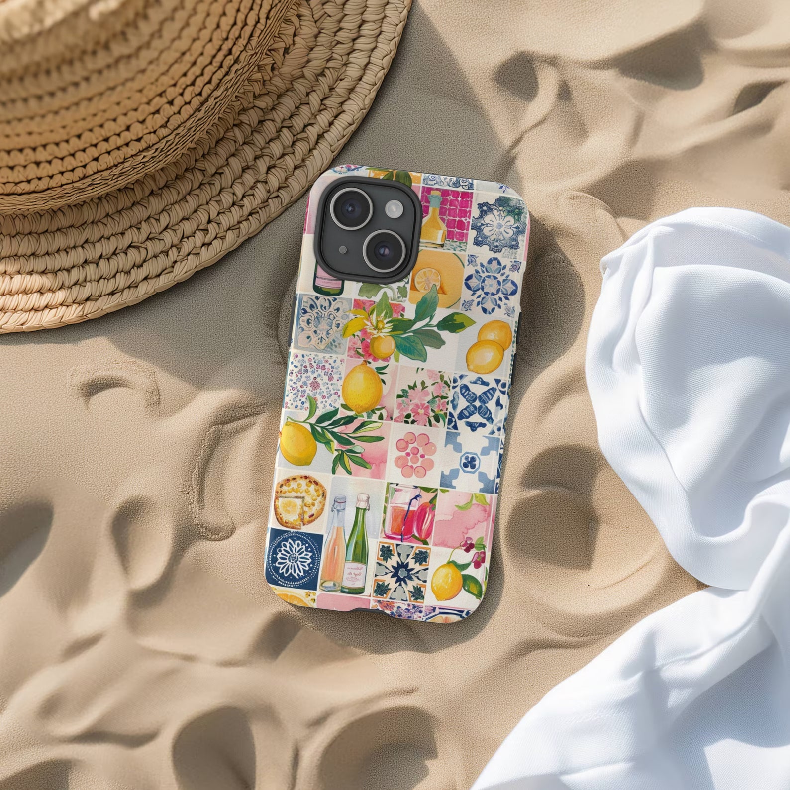 Italian Tile Phone Case, Pastel Collage, Lemons, Flowers, Limoncello ...