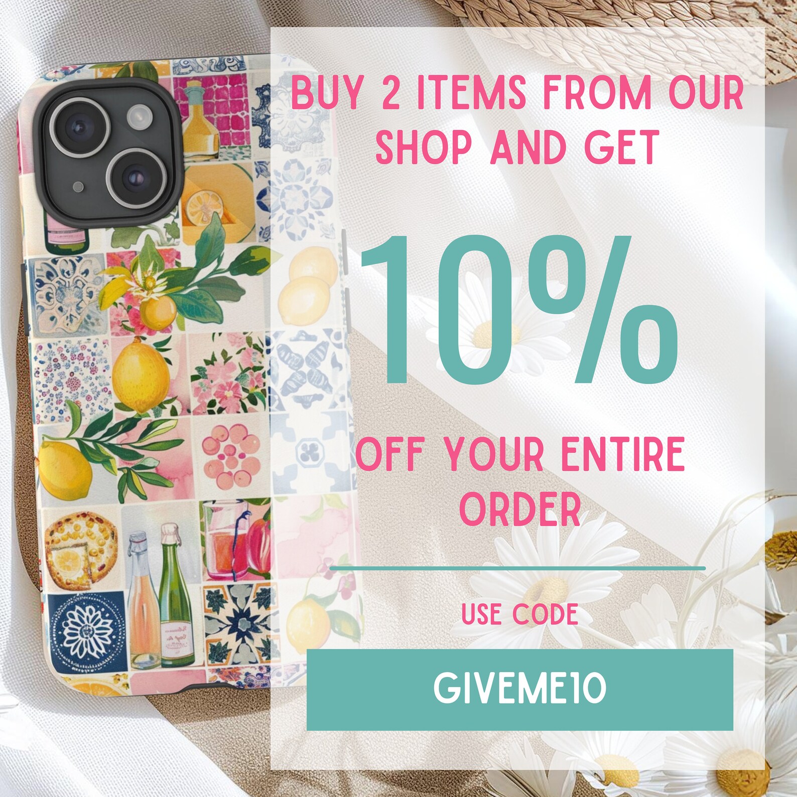 Italian Tile Phone Case, Pastel Collage, Lemons, Flowers, Limoncello ...