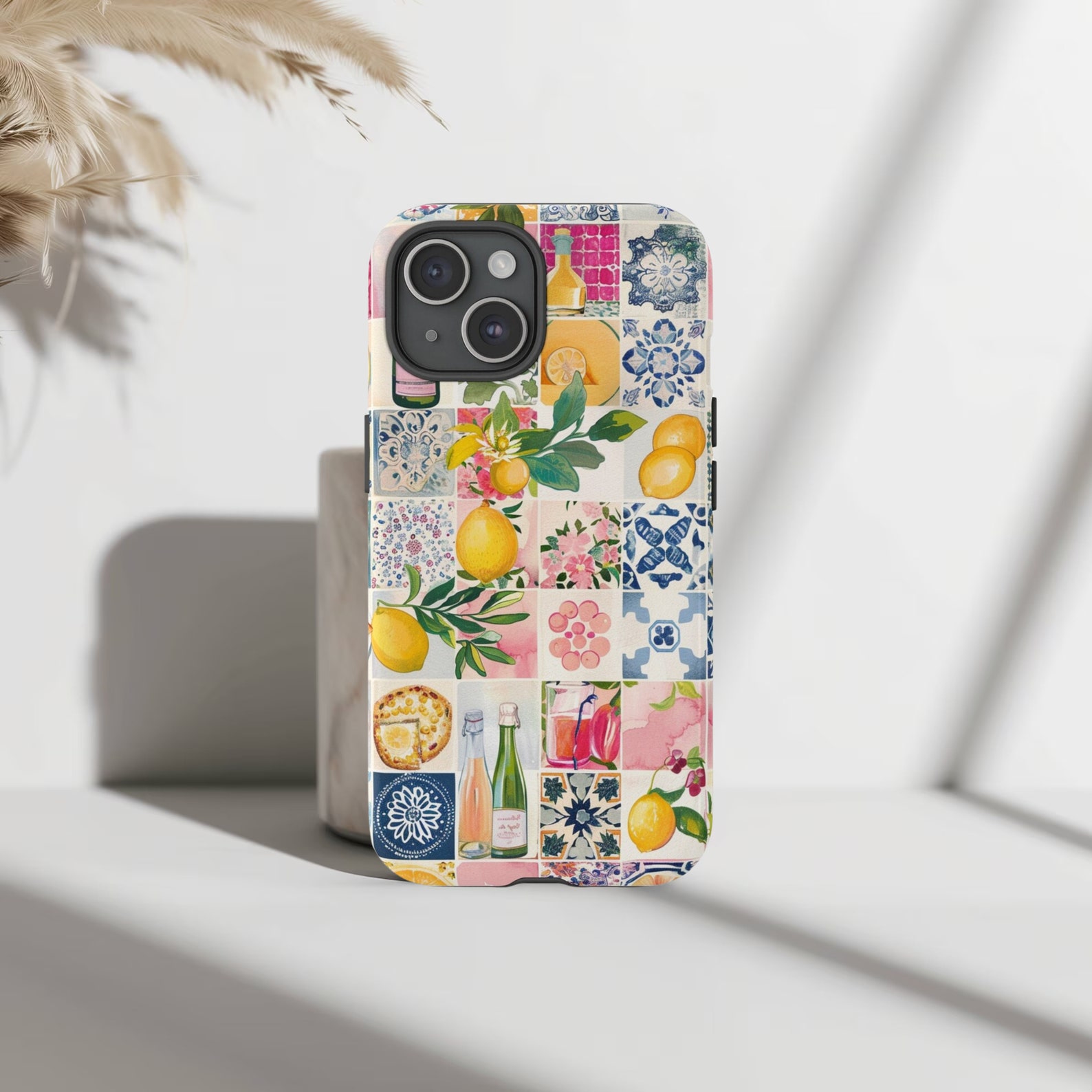 Italian Tile Phone Case, Pastel Collage, Lemons, Flowers, Limoncello ...