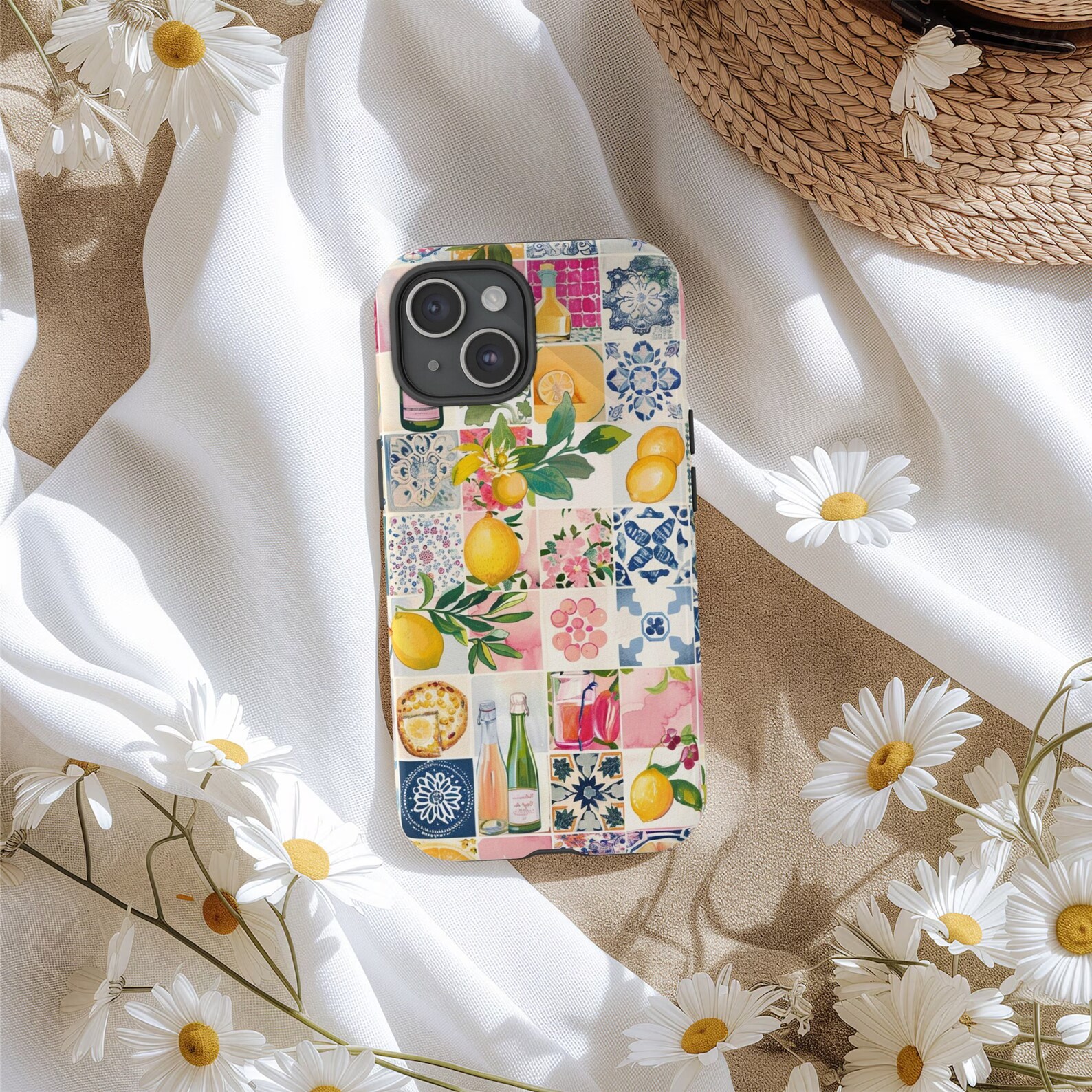 Italian Tile Phone Case, Pastel Collage, Lemons, Flowers, Limoncello ...