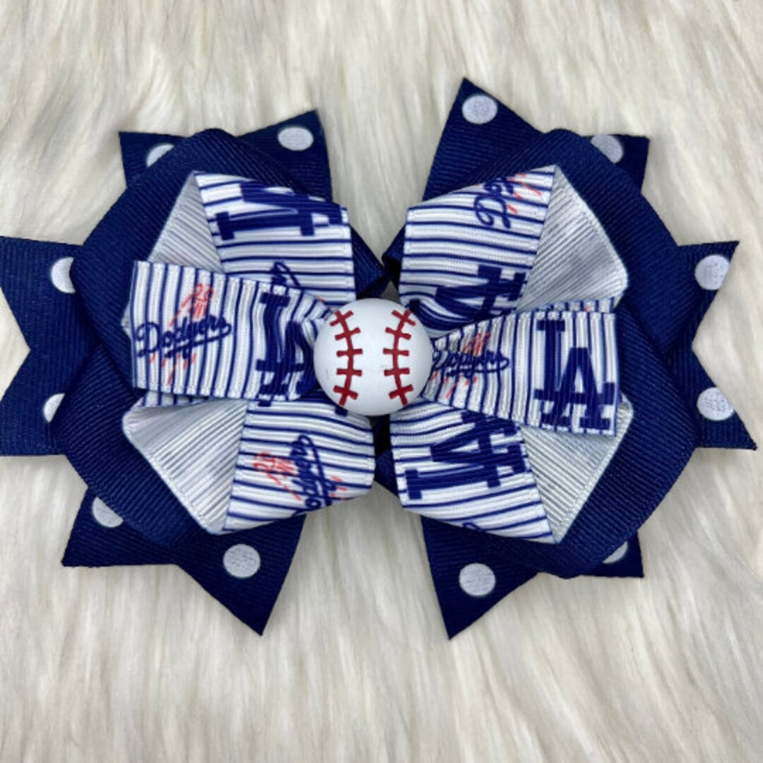 Over the Top Baseball Themed Hair Bow Dodgers Pinstripe - Etsy