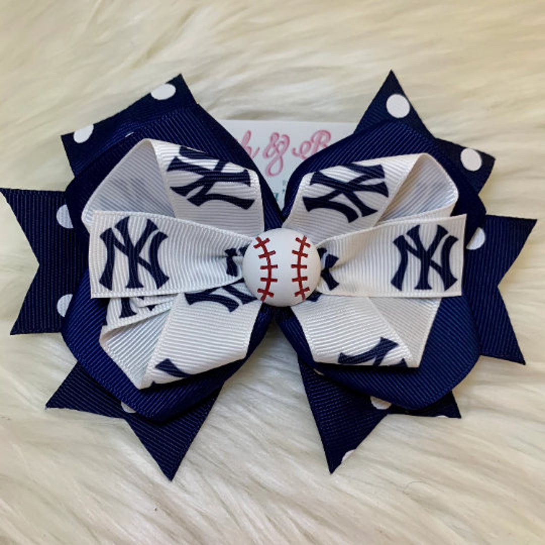 Over the Top Baseball Themed Hair Bow Yankees - Etsy