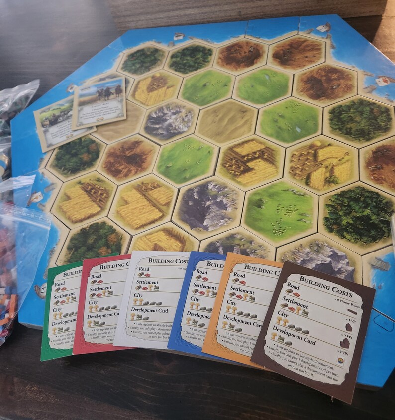 New Catan & Catan Expansion Game in Handmade Box W/wood Backed Pieces ...