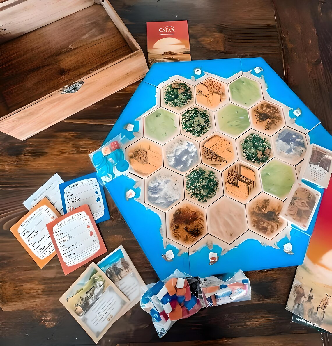 New Catan Game in Handmade Wooden Box With Wood-backed Pieces - Etsy