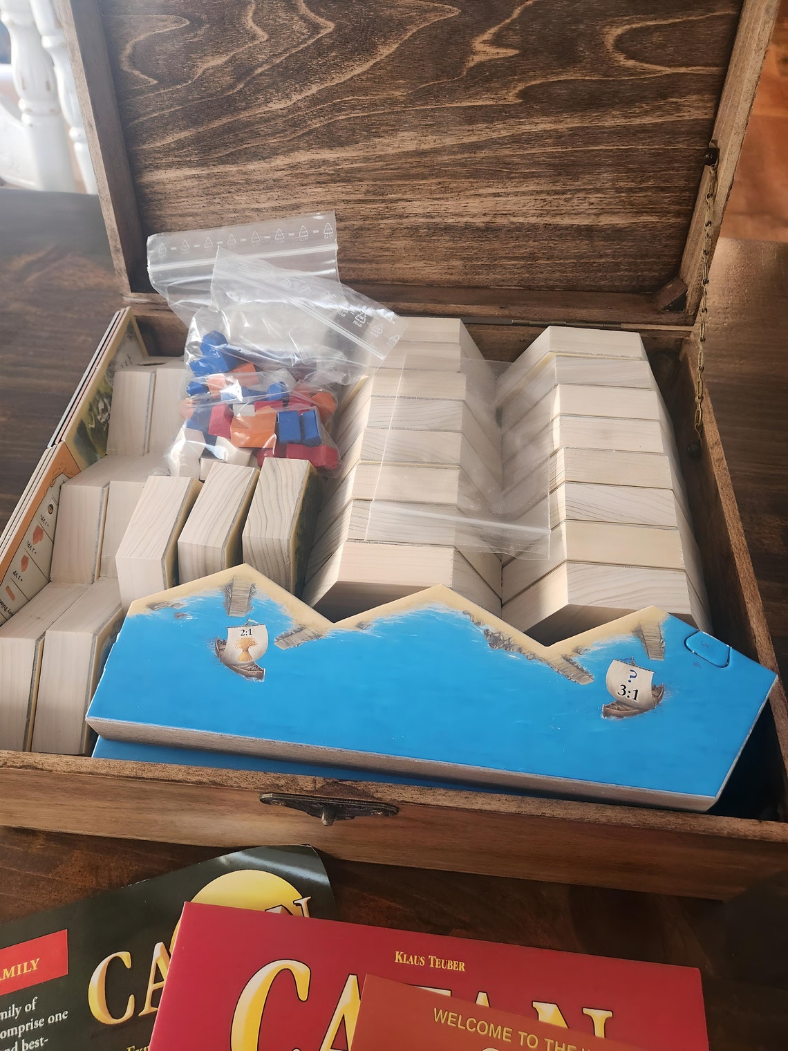 New Catan Game in Handmade Wooden Box With Wood-backed Pieces - Etsy