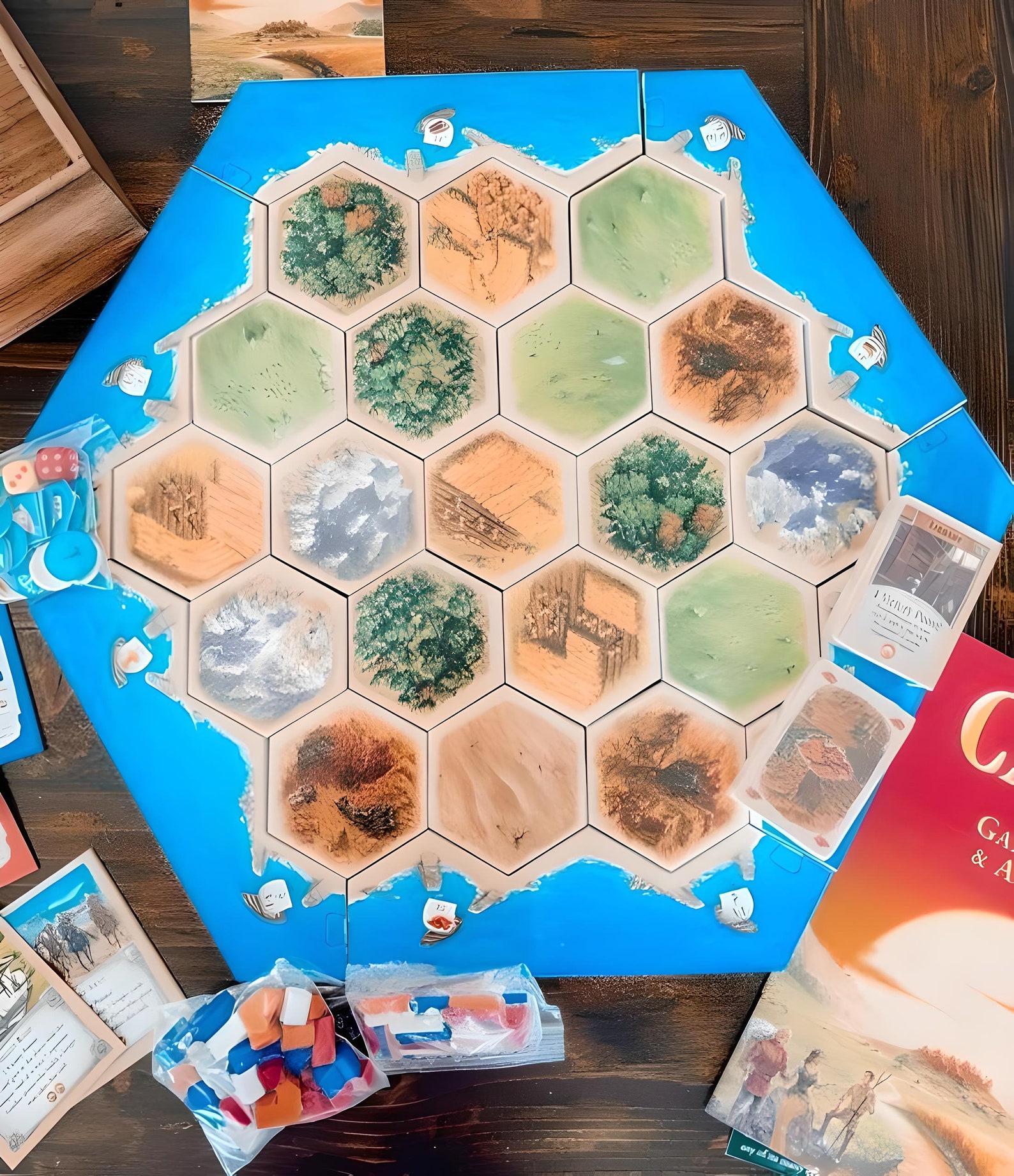 New Catan Game in Handmade Wooden Box With Wood-backed Pieces - Etsy