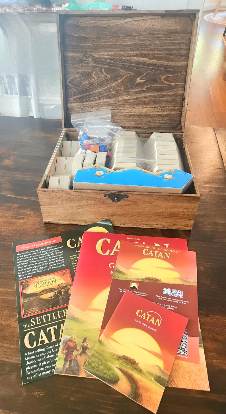 New Catan Game in Handmade Wooden Box With Wood-backed Pieces - Etsy