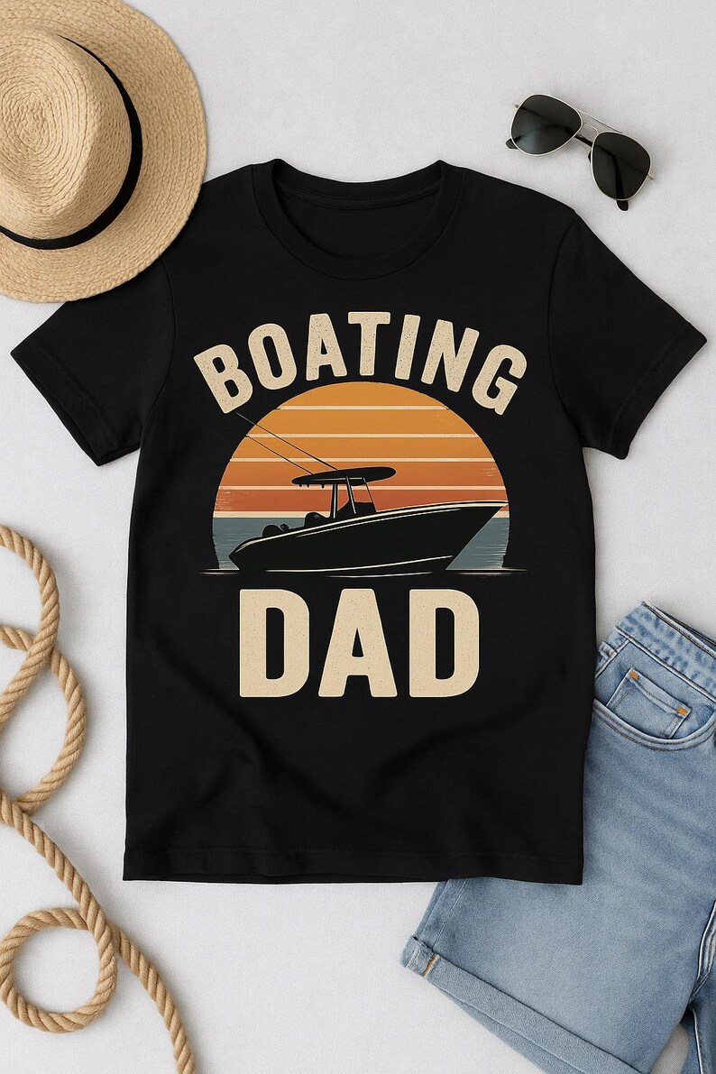 Boating Dad PNG – Retro Sunset Boat Clipart for Sublimation, Father's ...