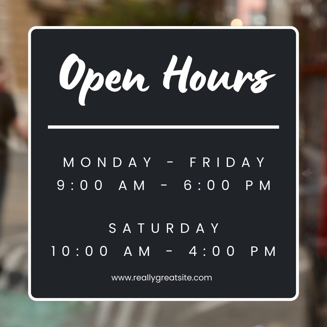 Business Hours Sign for Window - Operation Hours - Personalized Company ...