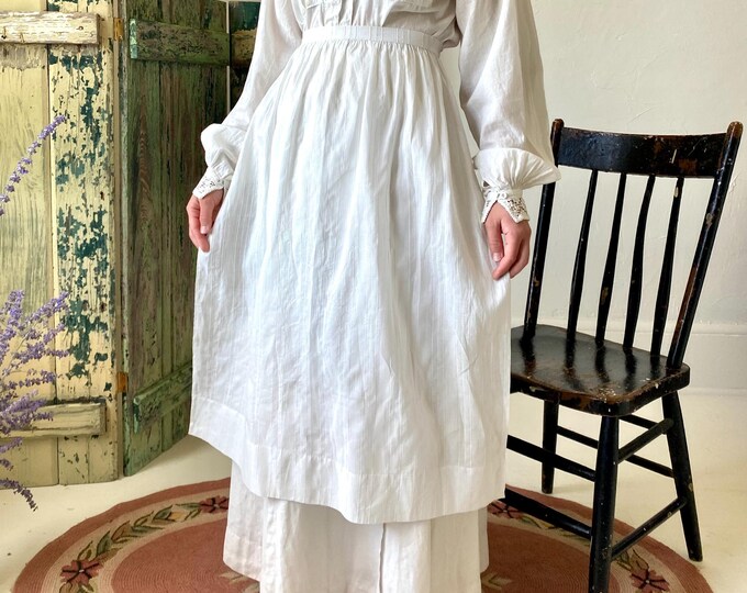 Victorian Dimity Cotton White Apron With Pink Silk Ties - Etsy