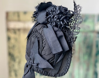 Victorian Black Bonnet mourning Bonnet Adult Size NB-572 - Etsy