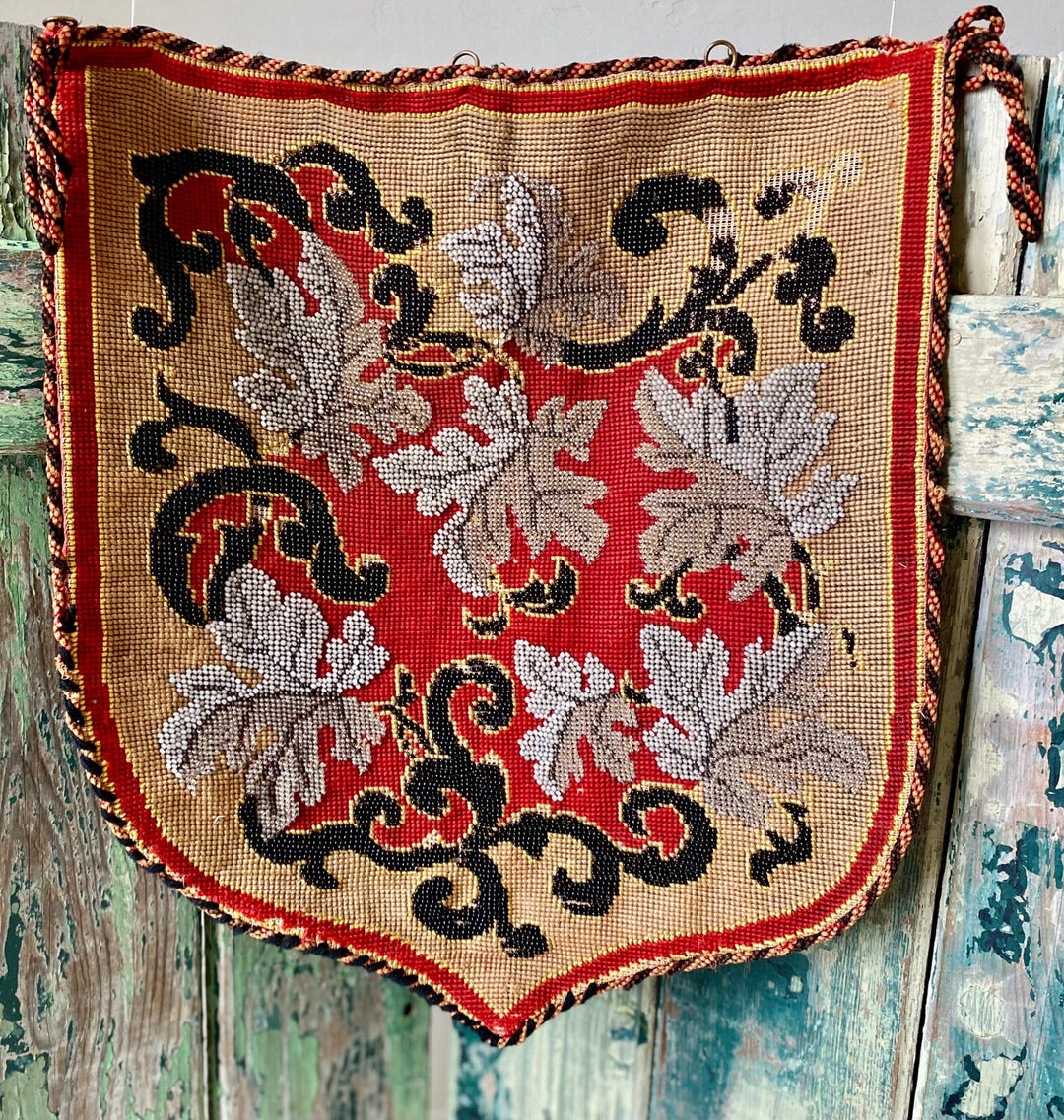 19th Century Beaded Needlepoint Screen - Etsy