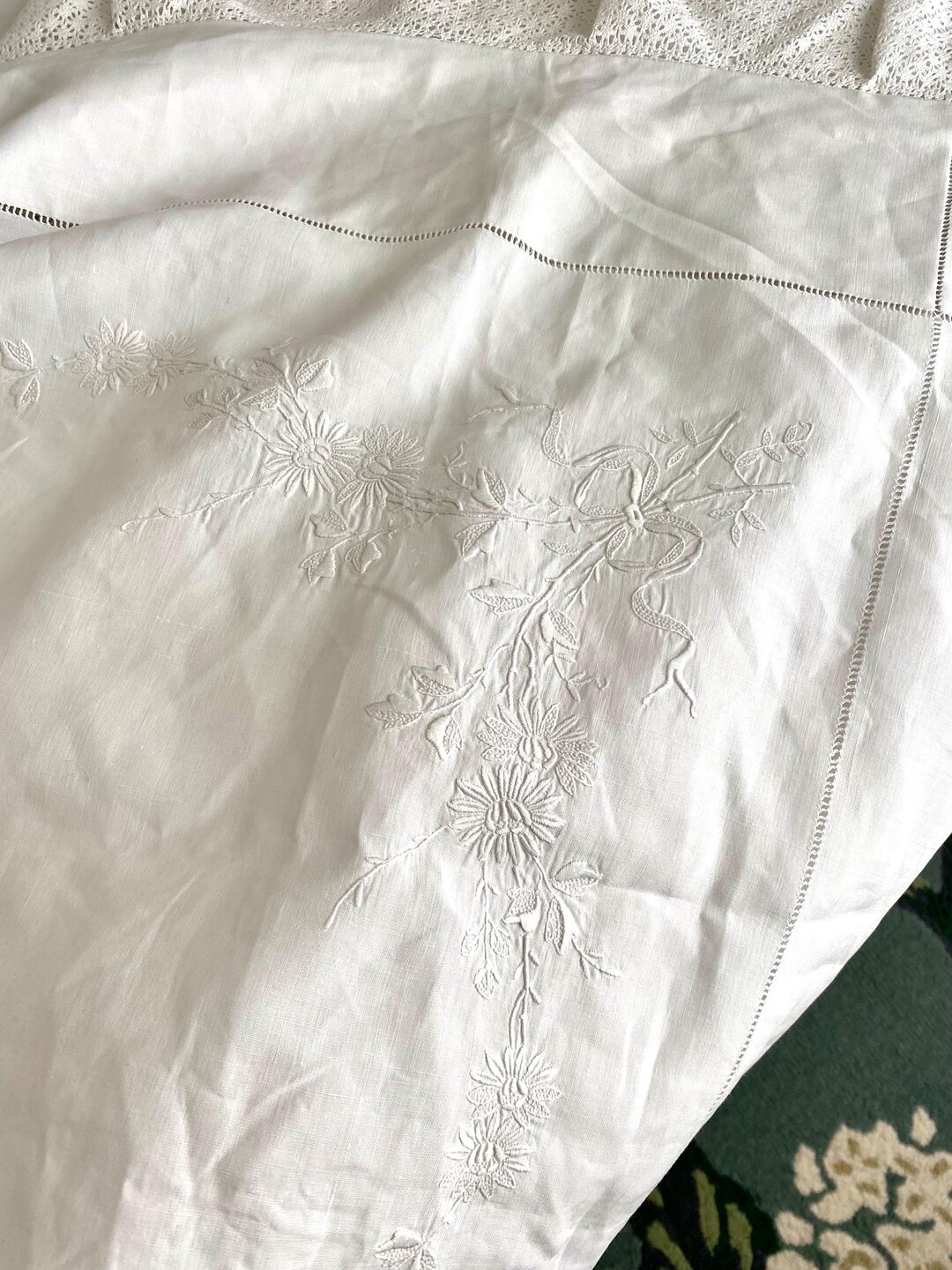 Victorian 1880s Embroidered Linen Bed Sheet 94 X 142 - Etsy