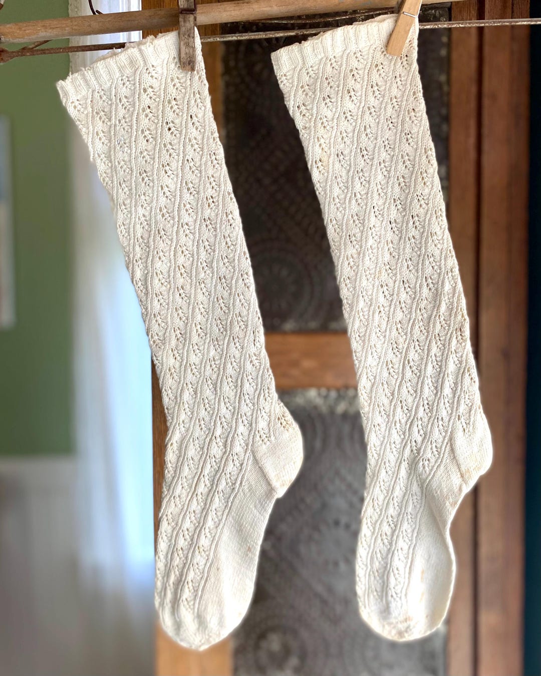 Antique Victorian Girls Cotton Knit Lace Socks - Etsy