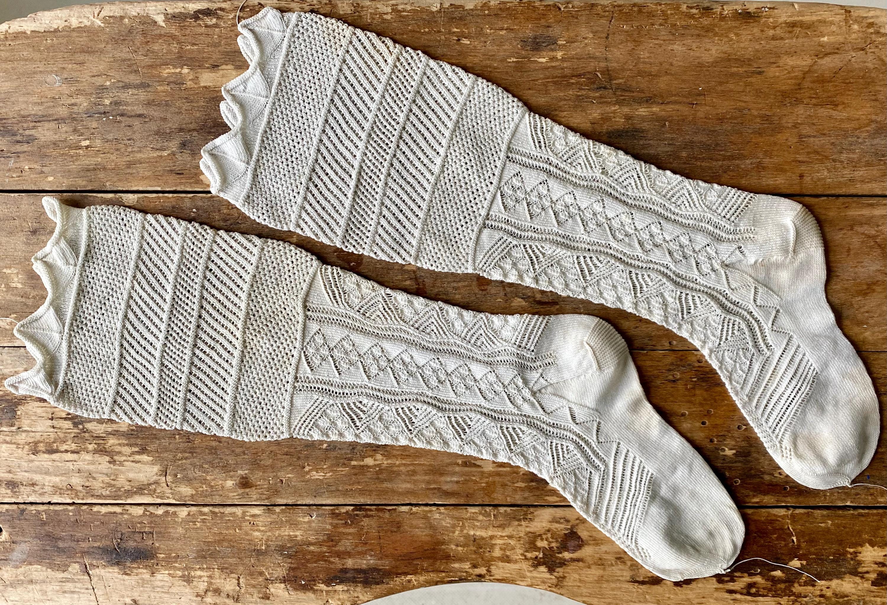 Antique Linen Lace Knit Stockings Etsy
