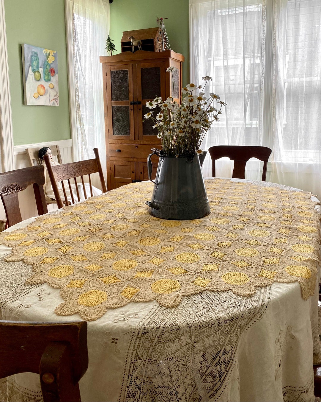 Vintage Crochet Table Cover - Etsy