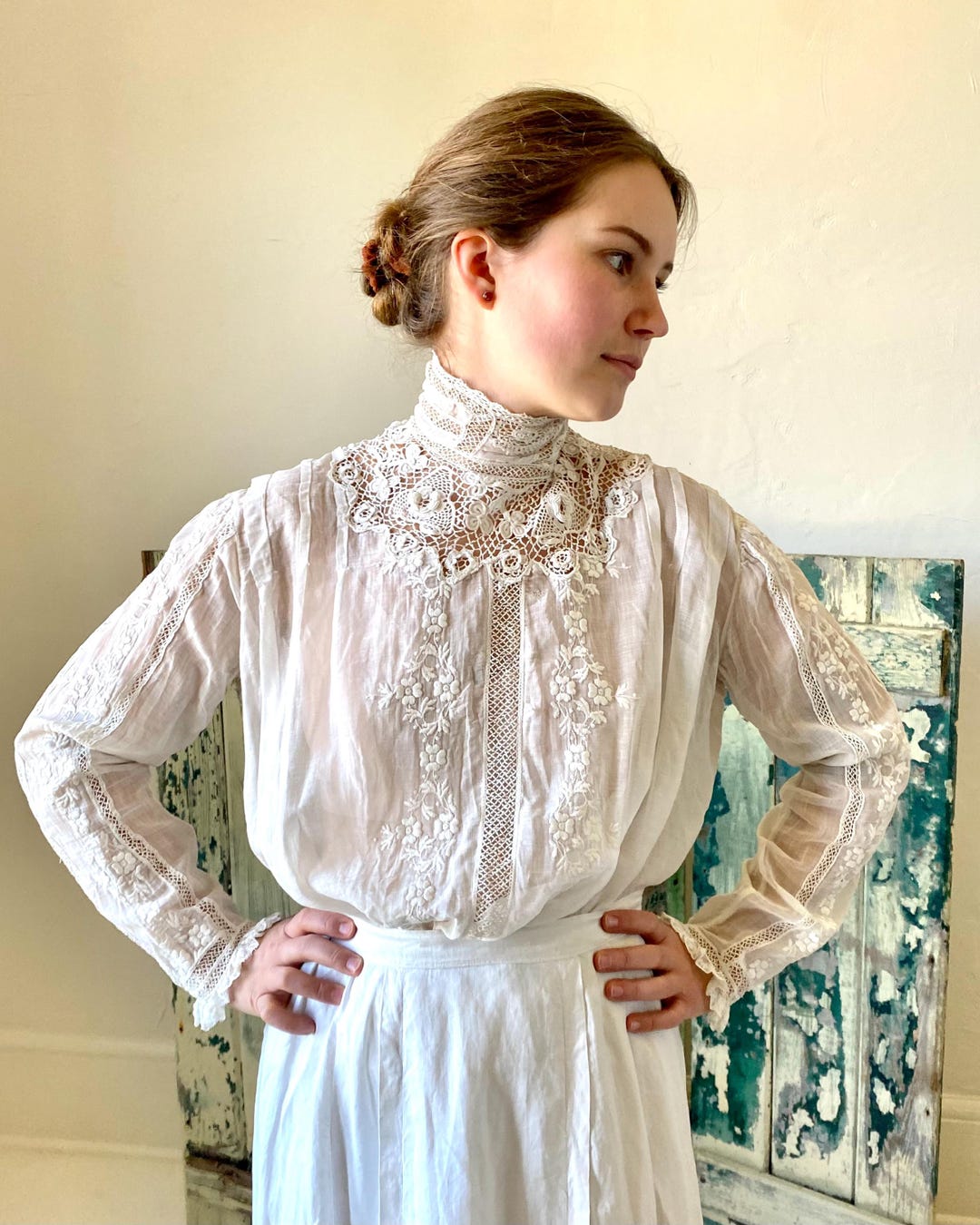 Edwardian High Collar Blouse With Irish Lace - Etsy