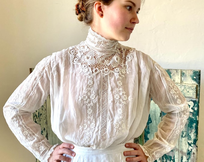Edwardian High Collar Blouse With Irish Lace - Etsy