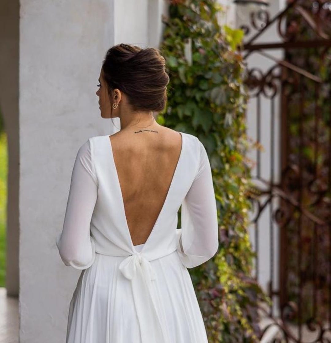 Evie Ivory Bridal Top With Long Sleeves, V Back - UK 8-10 - Etsy