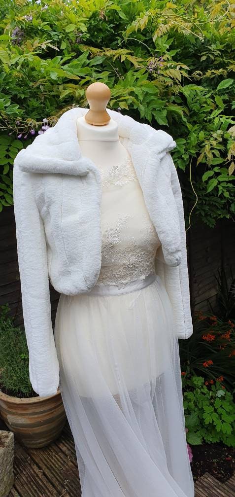 Faux Fur Bridal Bolero Wedding Jacket Long Sleeves - Etsy UK
