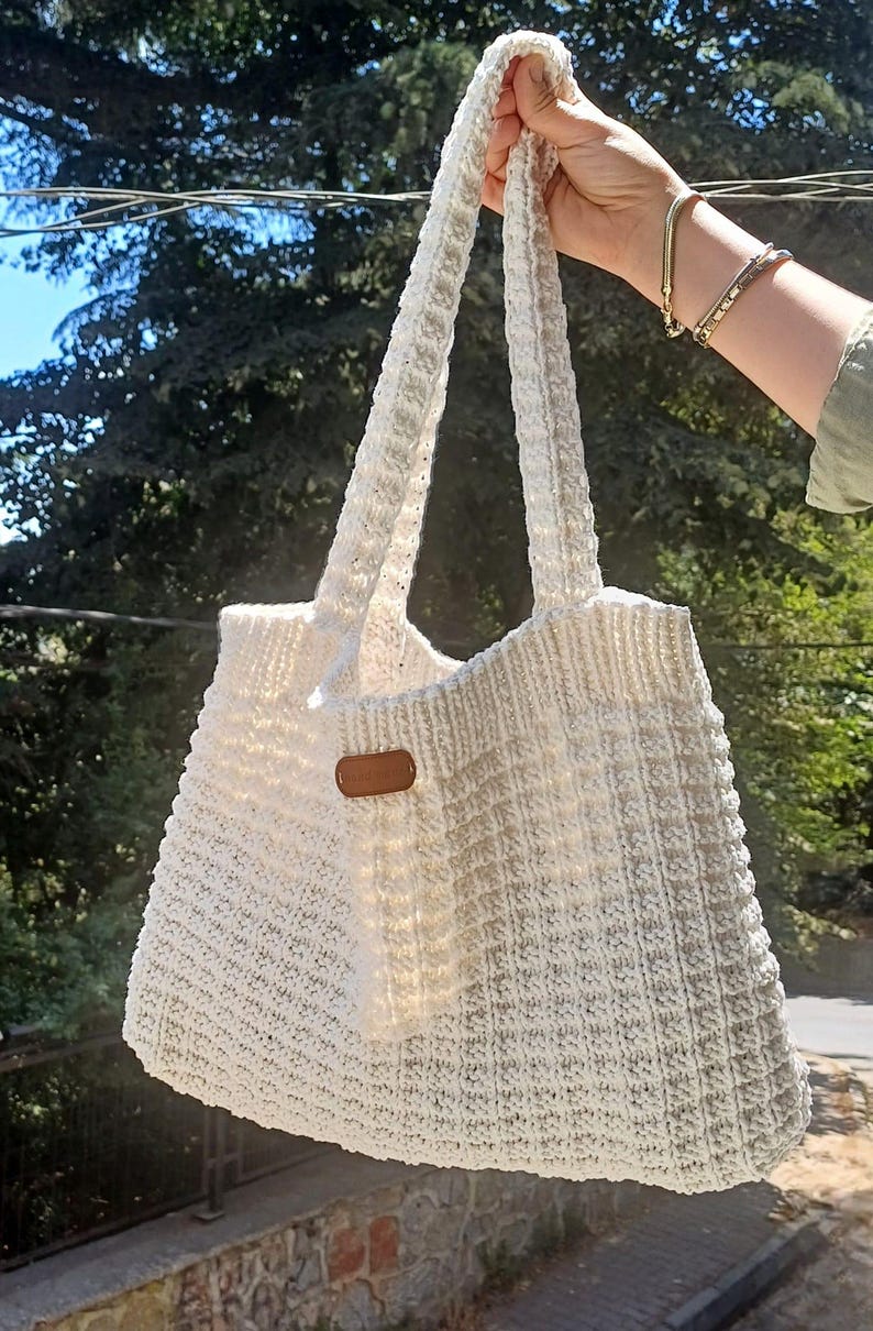 Knit Tote Bag Pattern: Easy Beginner Friendly, DIY Shoulder Purse ...