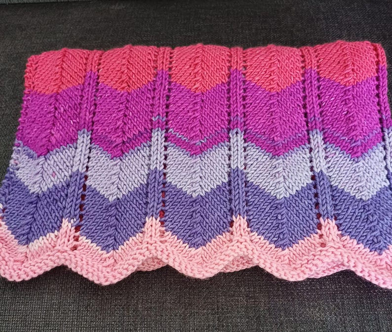 Blanket Knitting Pattern: Easy Ripple Stripe Chevron Design (english ...