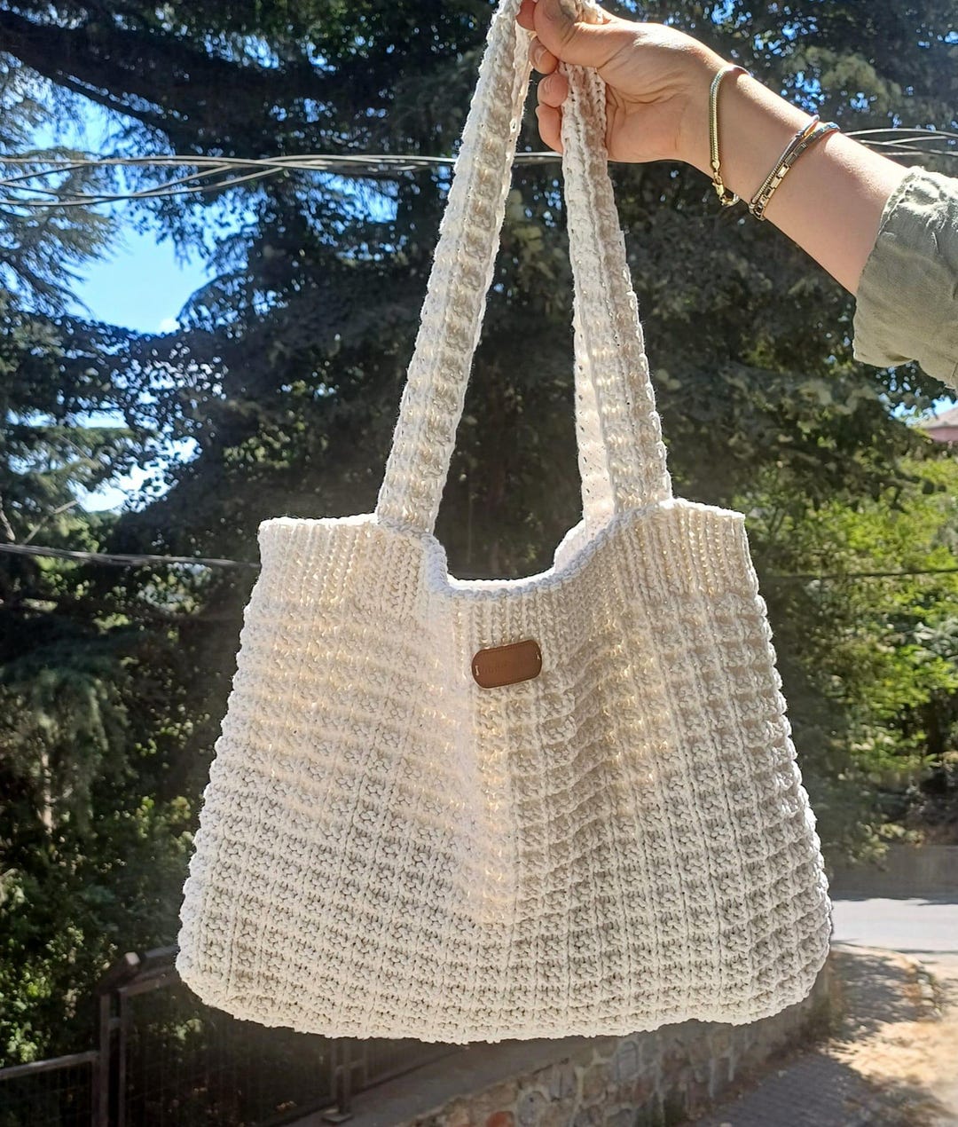Knit Tote Bag Pattern: Easy Beginner Friendly, DIY Shoulder Purse ...