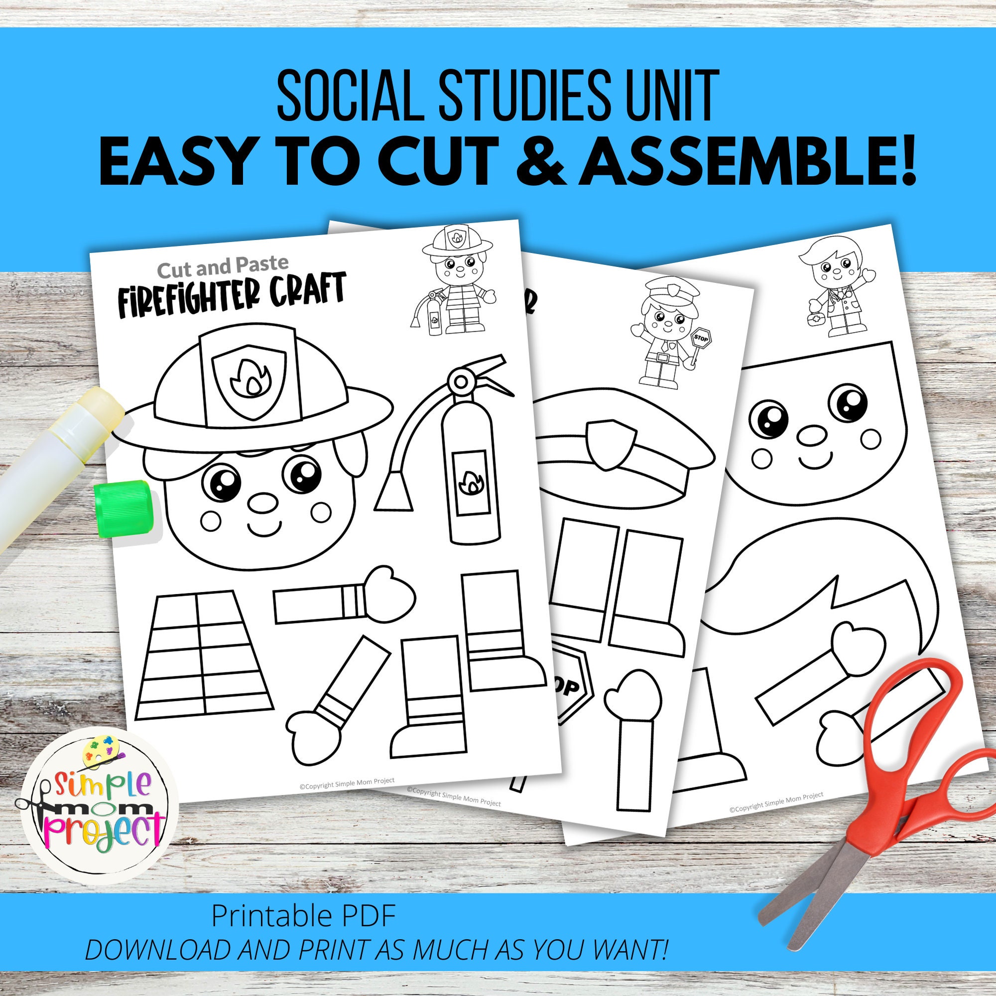 Community Helper Crafts: Cut & Paste Activity, Coloring Pages (PDF) - Etsy