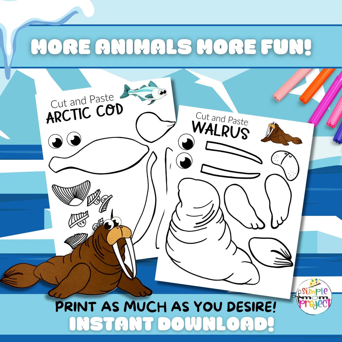 14 Black and White Arctic Animal Cut and Paste Craft Bundle | Black and ...