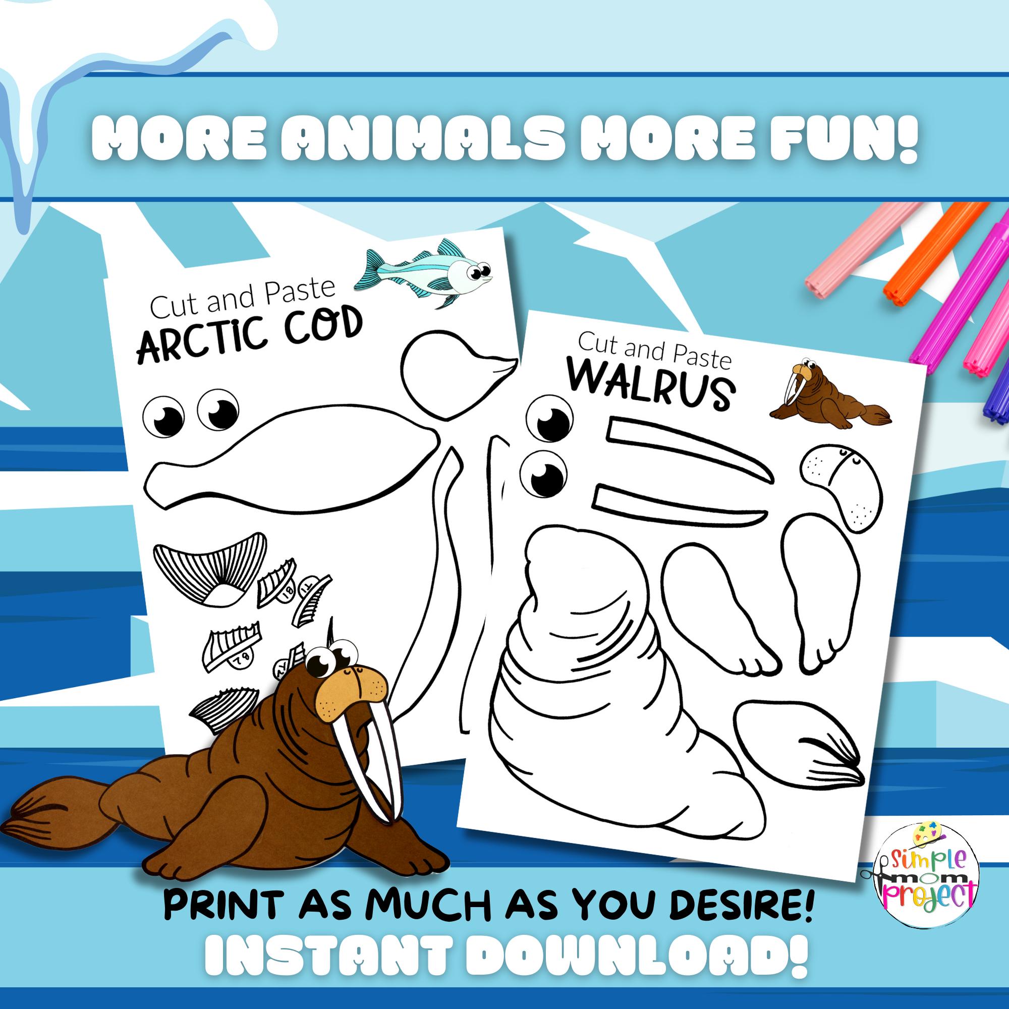 14 Black and White Arctic Animal Cut and Paste Craft Bundle | Black and ...