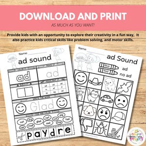 Digraph 'ad' Word Worksheets | Letter Blending Ad | Phonics | Easy and ...