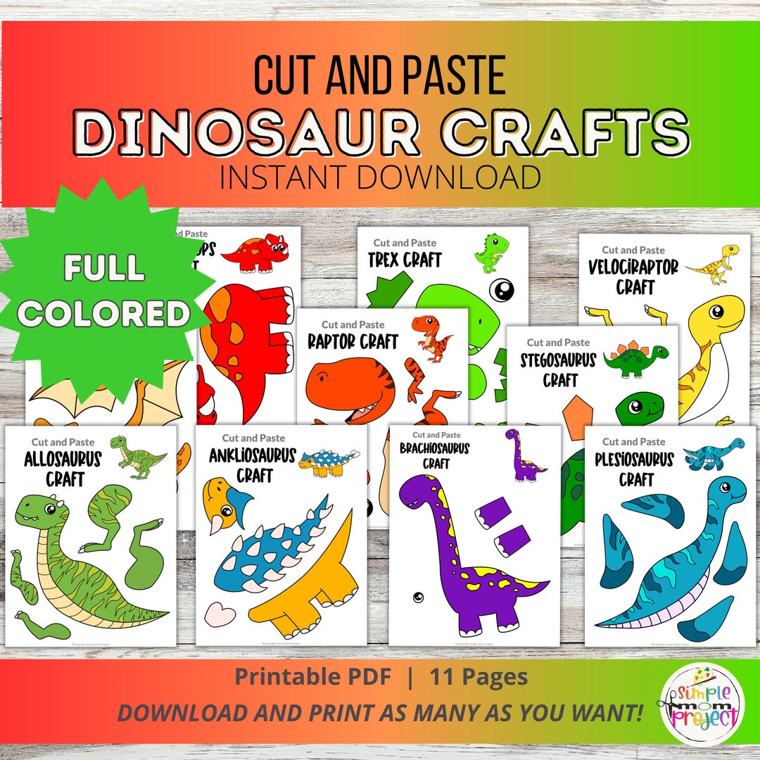 10 Easy Dinosaur Cut and Glue Craft Activity, Printable, Fine Motor ...