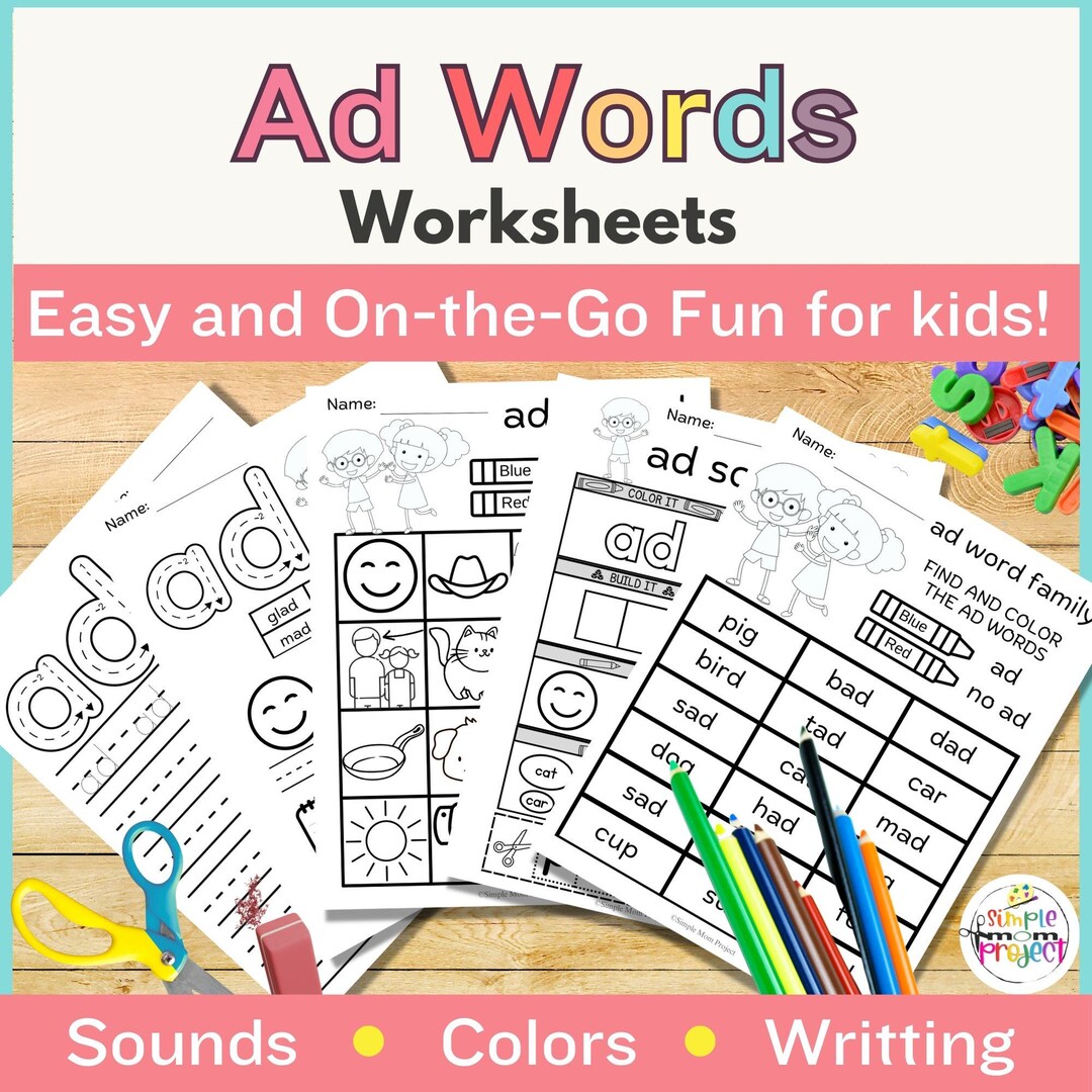 Digraph 'ad' Word Worksheets | Letter Blending Ad | Phonics | Easy and ...