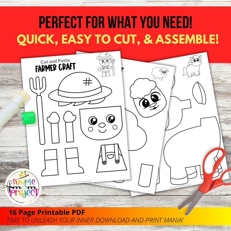 15 Farm Animal Cut and Paste Craft, Barnyard Crafts, Black and White ...