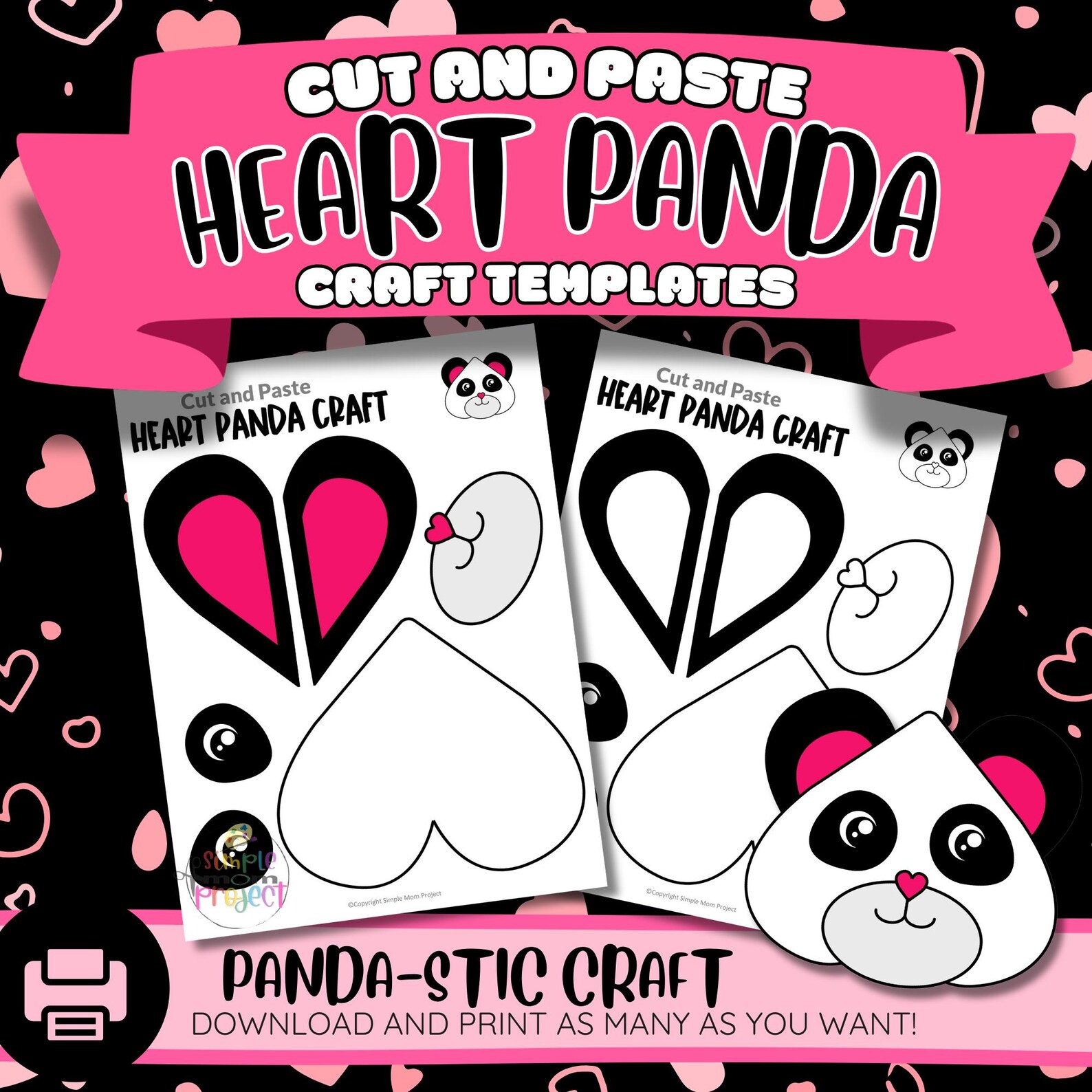 Heart Panda Bear Printable Craft for Kids | Heart Panda Bear Craft ...