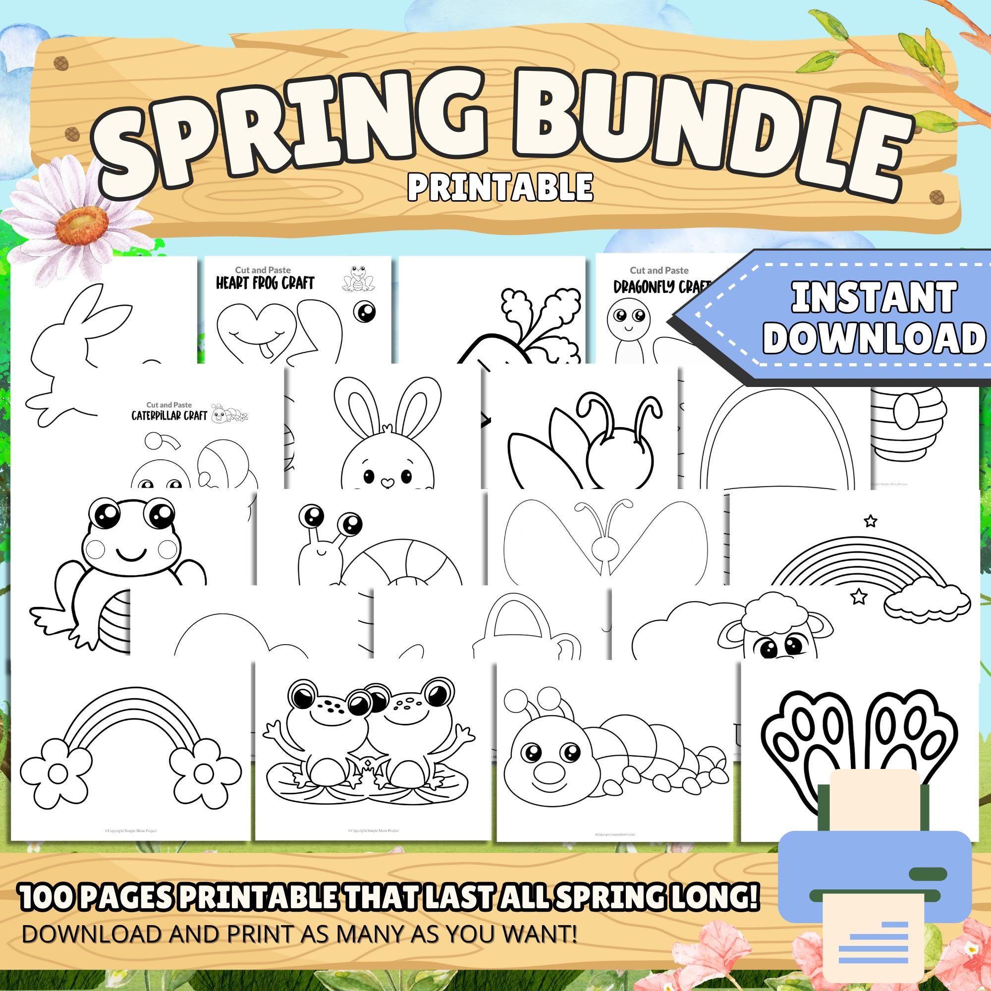 Spring Cut and Paste Bundle, Coloring Pages, Stencils (digital Download ...