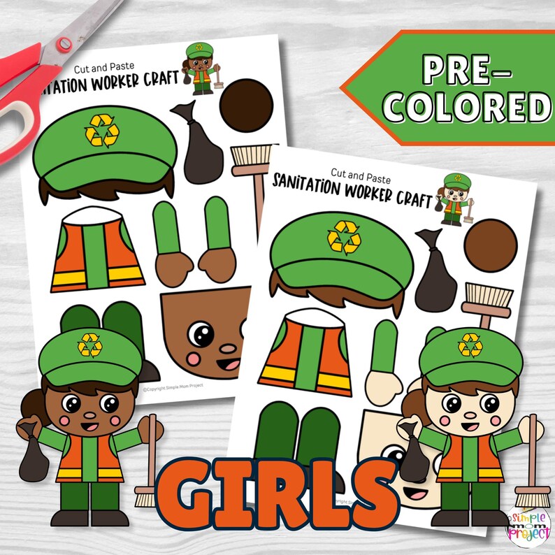 Sanitation Worker Printable Paper Craft for Kids | Pre-colored | Black ...