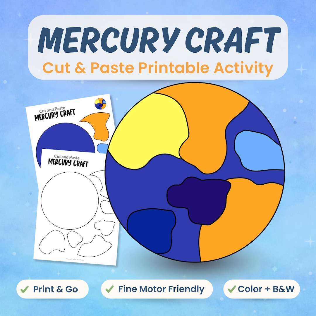 Mercury Craft Printable for Kids | Solar System Cut & Paste Activity ...