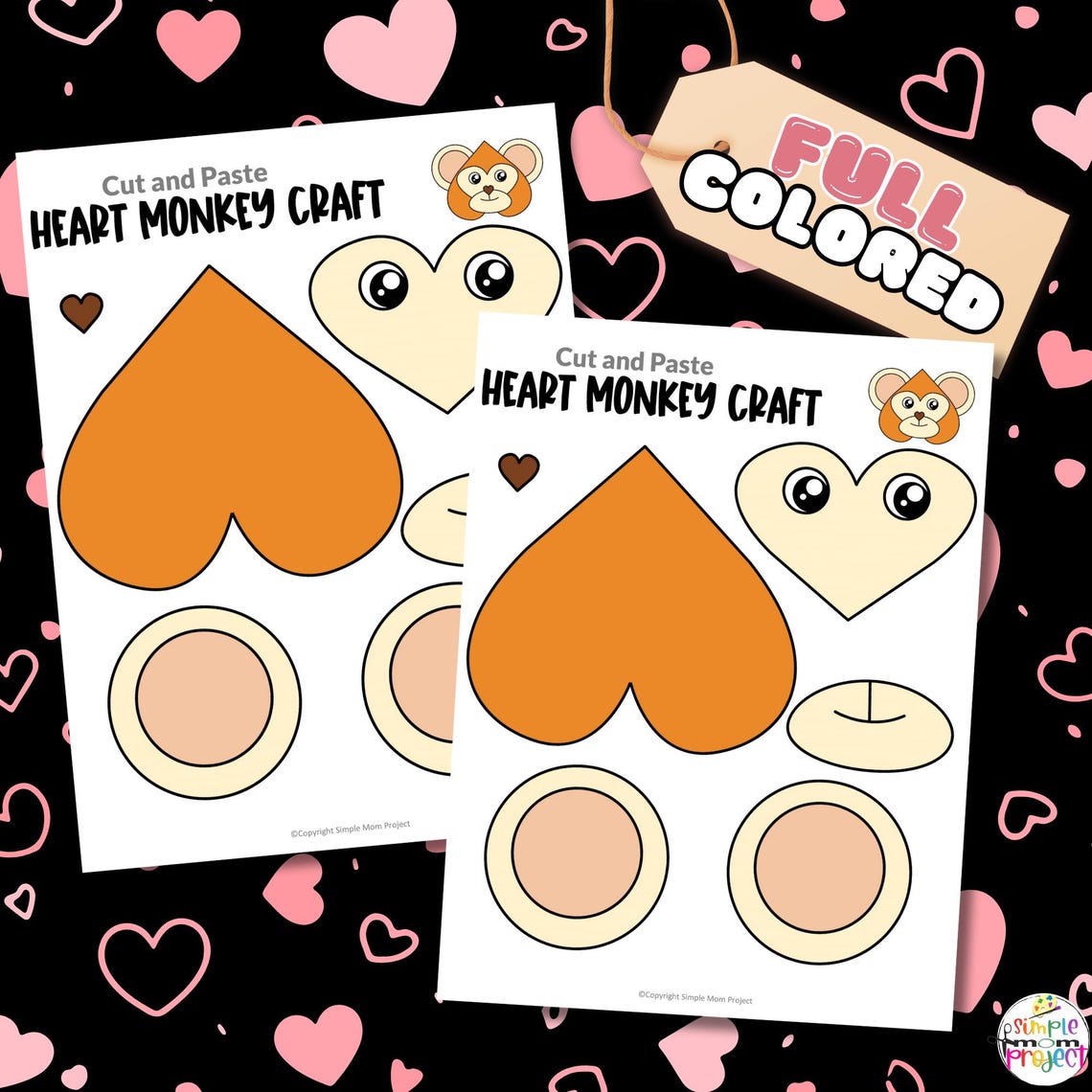 Heart Monkey Printable Craft for Kids | Heart Monkey Craft | Heart ...