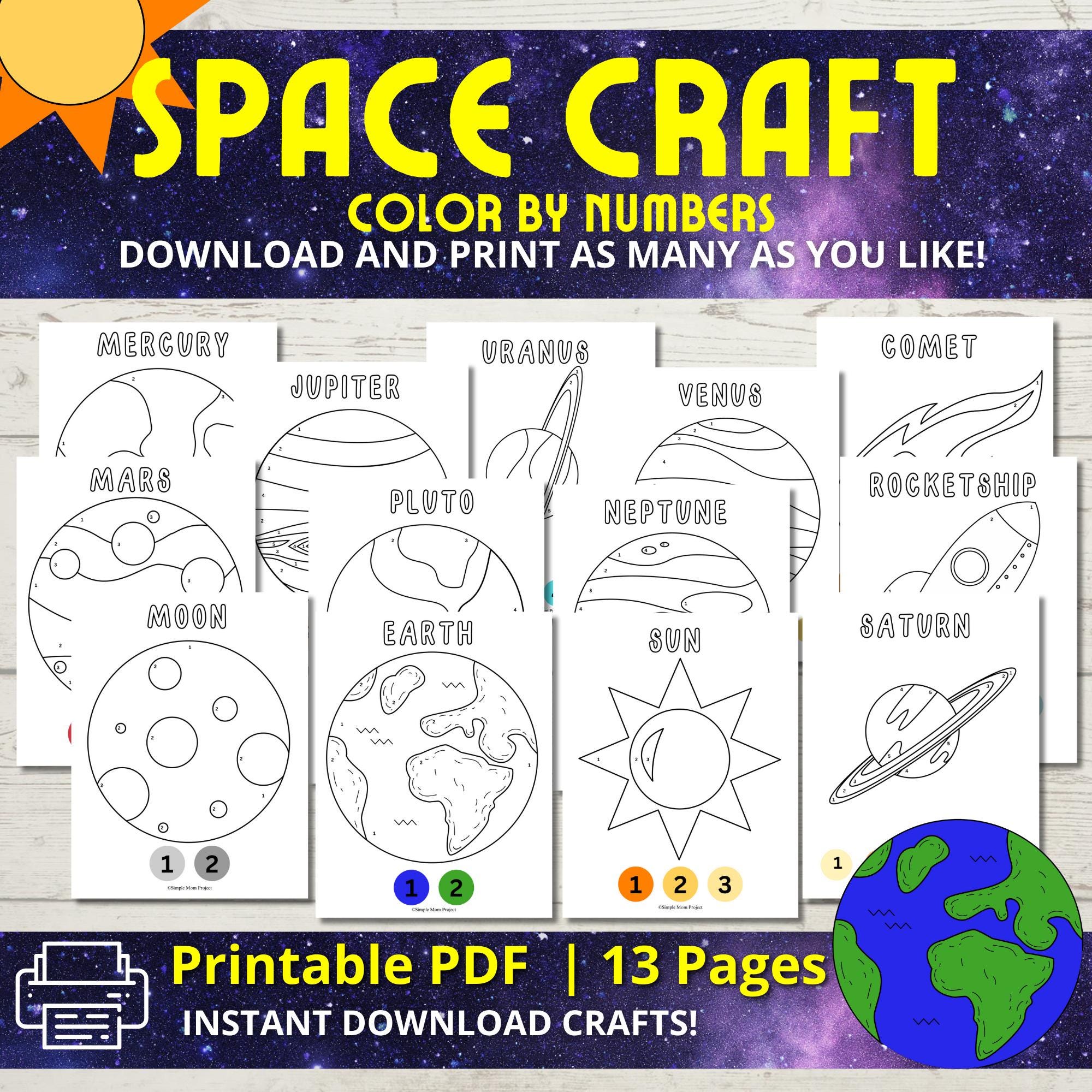 Solar System Color by Number Printables: Space Science (PDF) - Etsy