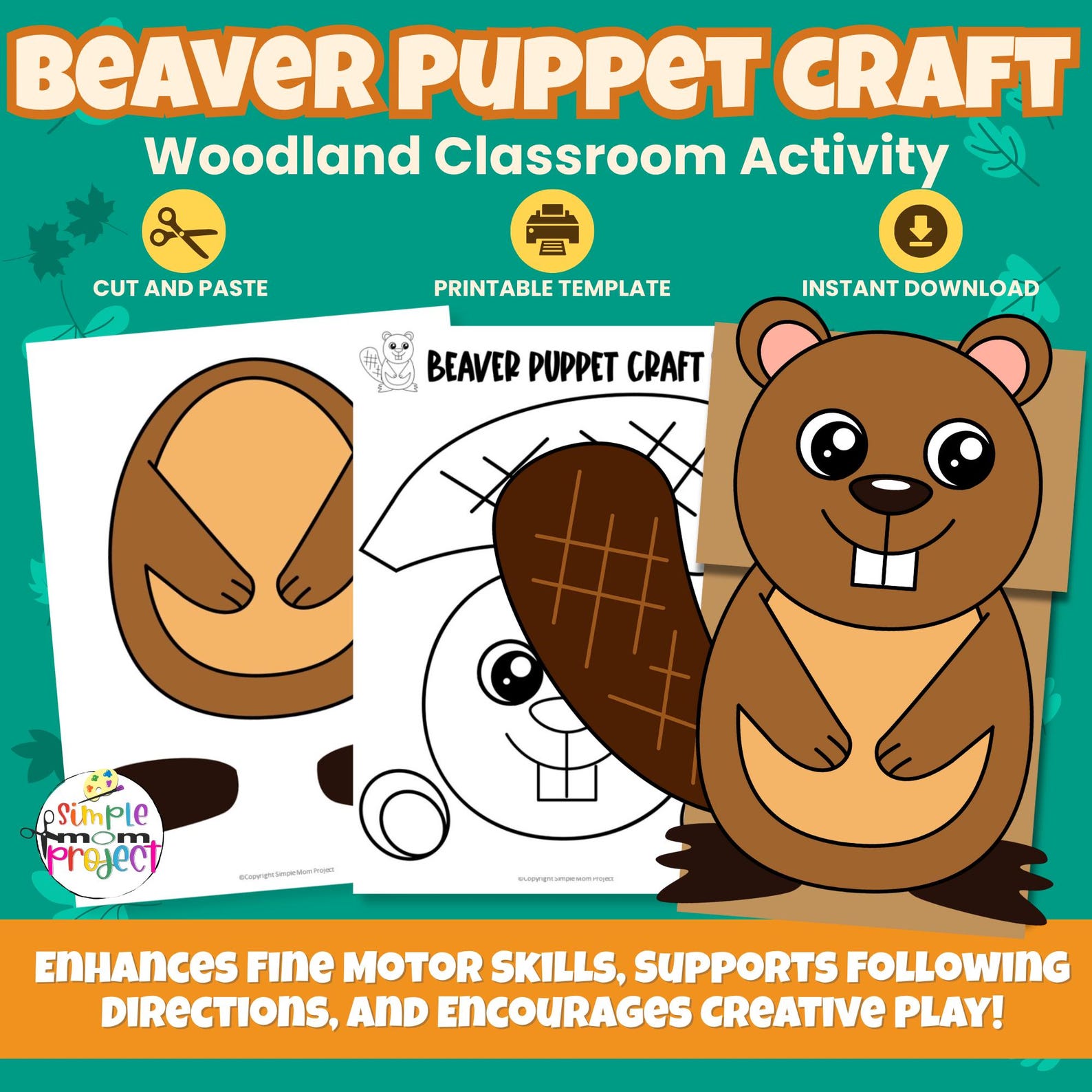Beaver Paper Bag Puppet Craft | Printable Woodland Animal (PDF Pattern ...