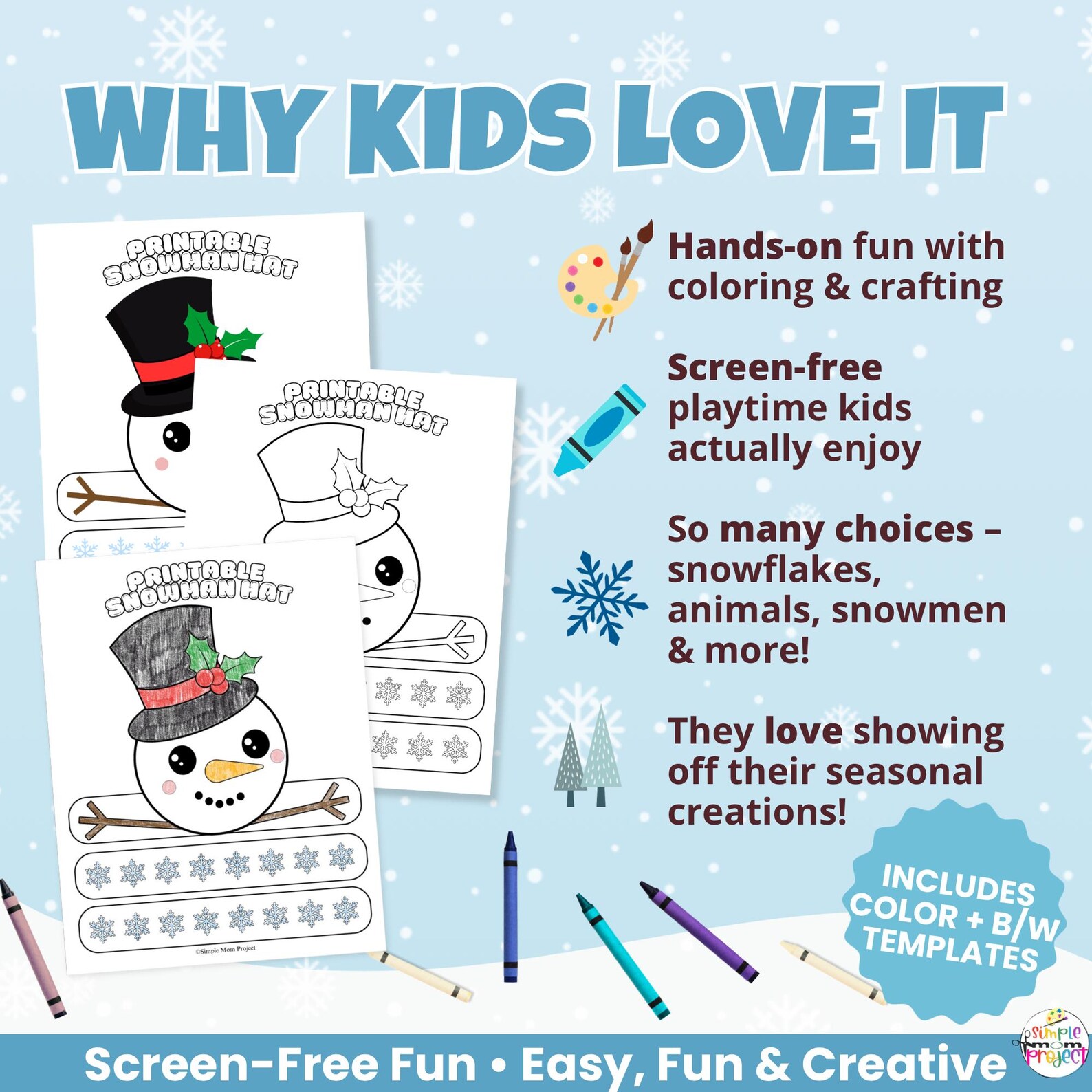Snowman Hat Craft Printable | Winter Headband for Kids | Cut & Paste ...