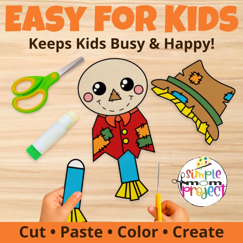 Scarecrow Craft Printable Template for Kids | Pre-colored | Black ...