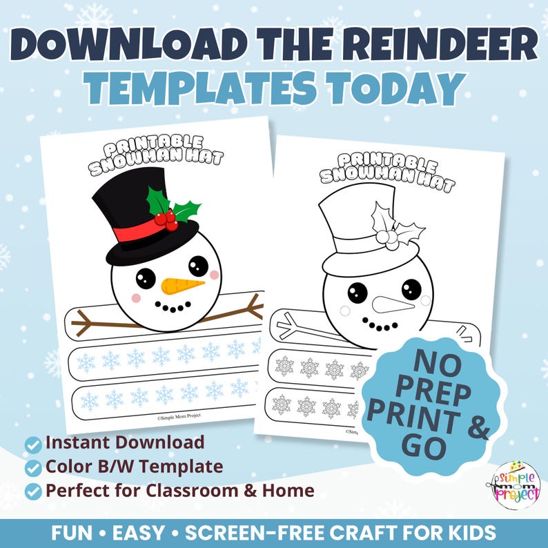 Snowman Hat Craft Printable | Winter Headband for Kids | Cut & Paste ...