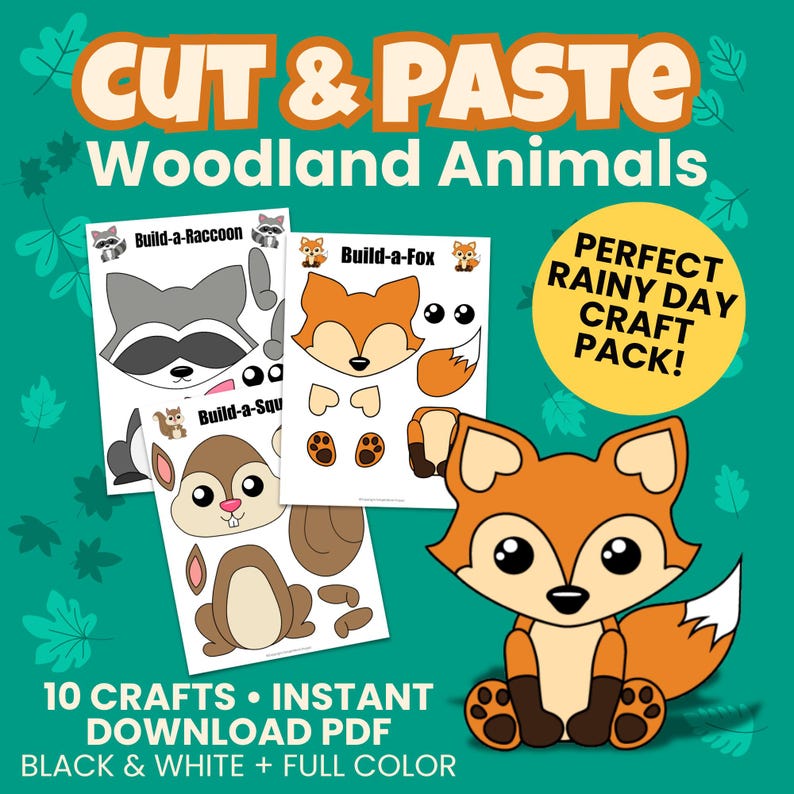 Woodland Animal Crafts Printable | Cut and Paste Templates | Kids PDF ...
