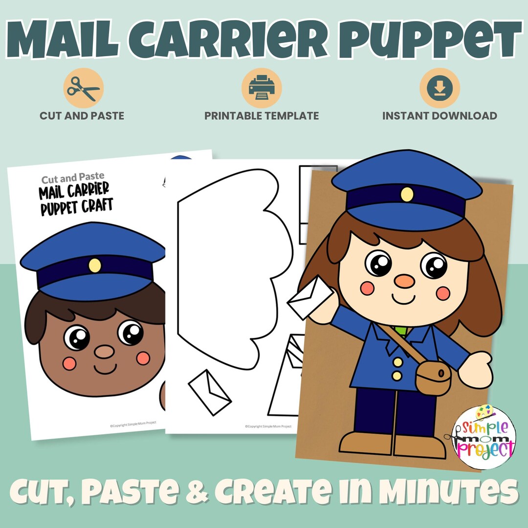 Mail Carrier Paper Bag Puppet Craft | Community Worker Printable | Cut ...